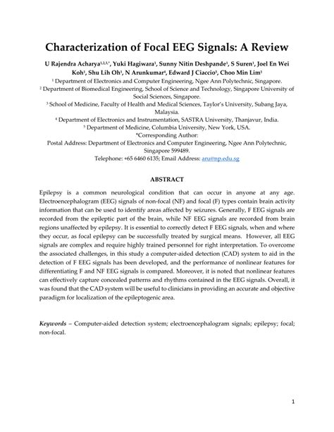 Pdf Characterization Of Focal Eeg Signals A Review