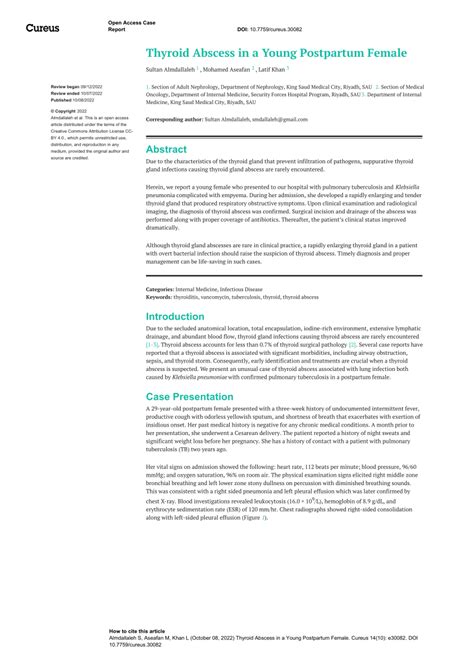Pdf Thyroid Abscess In A Young Postpartum Female