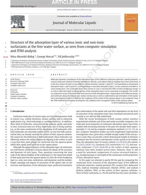 Pdf Structure Of The Adsorption Layer Of Various Ionic And Non Ionic