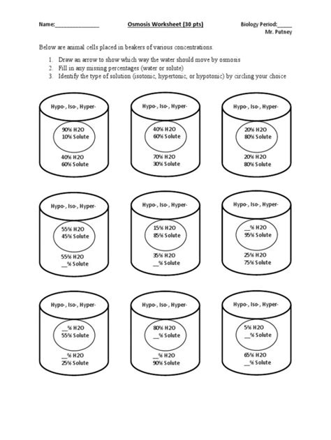 Osmosis Practice Worksheet Answers Printable PDF Template