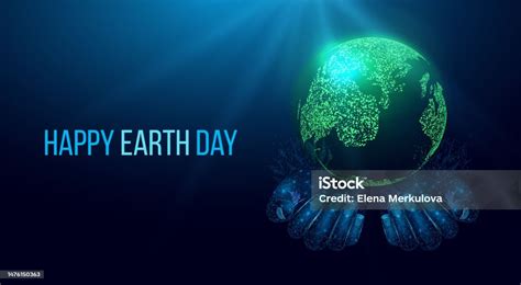 행복한 지구의 날 개념입니다 두 인간의 손이 행성 지구를 잡고 있습니다 보호 환경 생태 개념 미래 현대 추상 배경입니다 벡터 그림 지구의 날에 대한 스톡 벡터 아트 및 기타