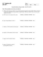 Algebra II Unit 11 HW Statistics CC Algebra II Name Period Row Date HW 87 Normal