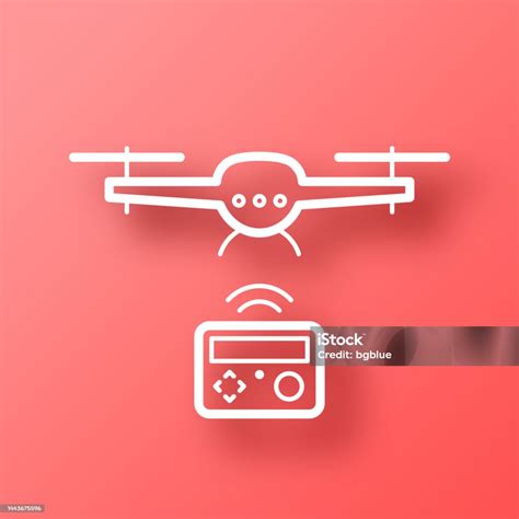 원격 제어와 비행 드론 그림자가 있는 빨간색 배경의 아이콘 3차원 형태에 대한 스톡 벡터 아트 및 기타 이미지 3차원 형태 Multicopter 감시 Istock