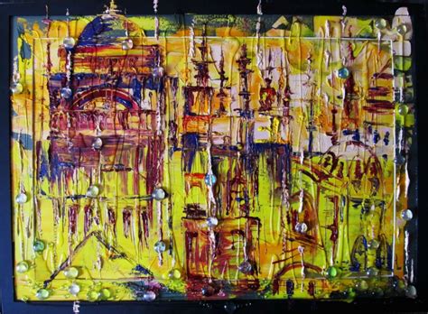 Купить или заказать картину для интерьера Стамбул дождь яркая абстракция желтая картина