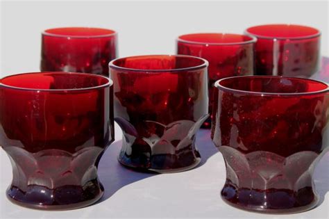 Vintage Ruby Red Georgian Pattern Glass Tumblers Drinking Glasses