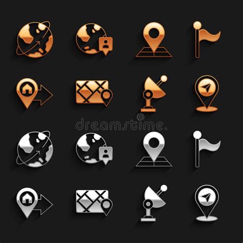 Set Gps Device With Map Flag Map Pin Radar Location House Folded Location Marker