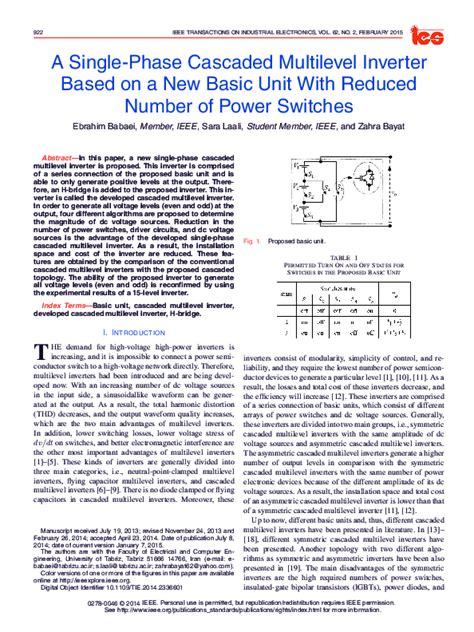 Pdf New Cascaded Multilevel Inverter With Reduced Power Electronic Components Mehran Sabahi