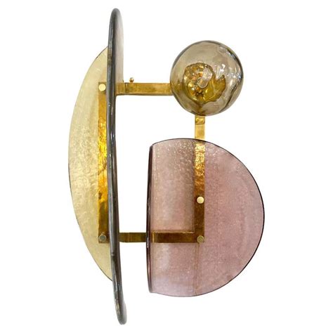 Contemporary Amber Wall Sconce Handcarved Glass Brass And Gold By
