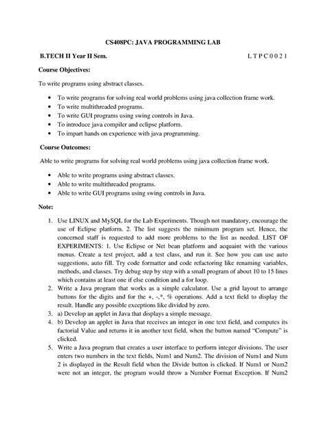 Java Programming Lab Manual Ii Cse Ii Sem Removed Computer Science