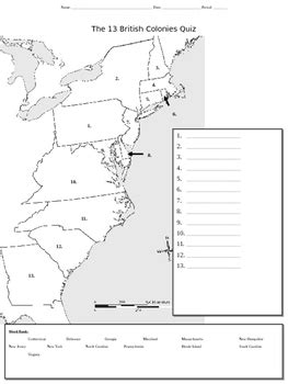 13 Colonies Map Worksheet Printable Sheet Education