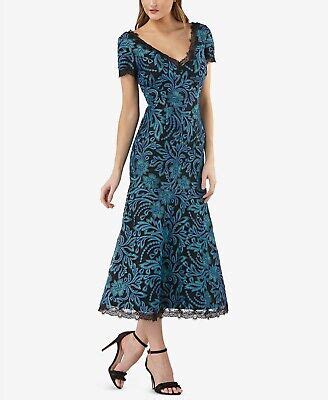 Js Collections Embroidered Lace Trim Midi Dress Size 8 Ebay