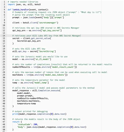 how to access the jurassic 2 large language model via an aws lambda