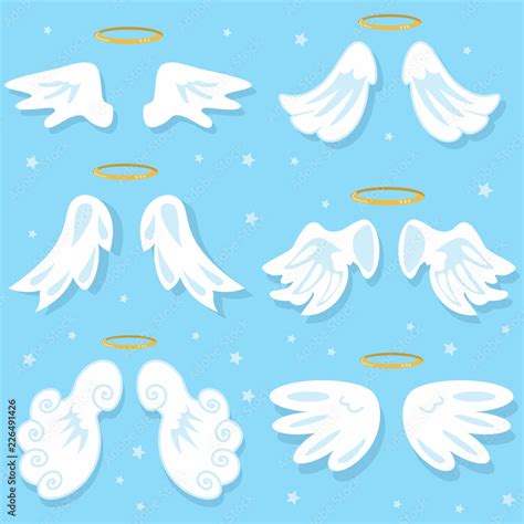 Cute Angel Wings Cartoon Vector Set On Blue Background Stock Vector Adobe Stock