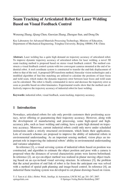 Pdf Seam Tracking Of Articulated Robot For Laser Welding Based On Visual Feedback Control