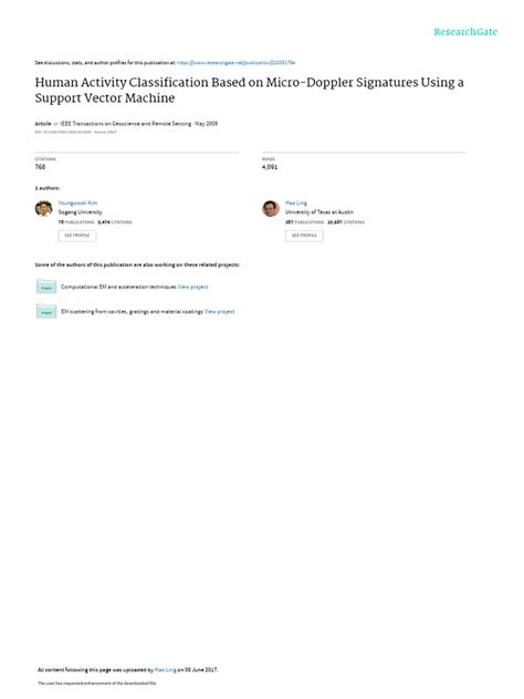 Human Activity Classification Based On Microdoppler Signatures Pdf