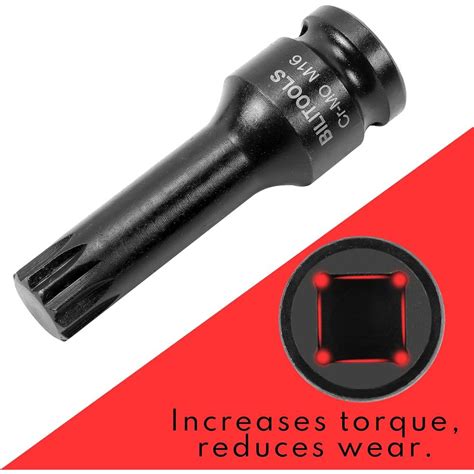 Bilitools 8 Piece Impact Xzn Triple Square Spline Bit Socket Set 1 2 Inch Drive M5 M18 Cr Mo Steel