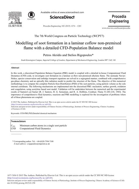 Pdf Modelling Of Soot Formation In A Laminar Coflow Non Premixed Flame With A Detailed Cfd