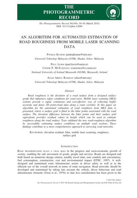 Pdf An Algorithm For Automated Estimation Of Road Roughness Dokumen