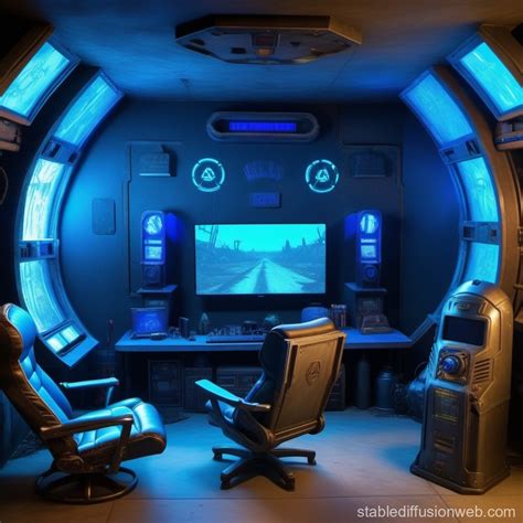 Fallout Vault Future Room Inside With Gaming Setup With Console Big Tv
