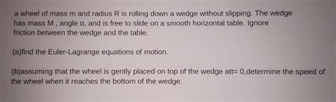 A Wheel Of Mass M And Radius R Is Rolling Down A Wedge Without Slipping