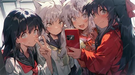 Premium Photo A Group Of Anime Girls With A Red Jacket And White Hair