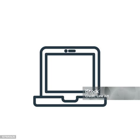 전자 기기의 랩톱 아이콘 벡터는 개념을 간략하게 설명합니다 노트북 편집 가능한 스트로크의 얇은 선 그림입니다 웹 및 모바일 앱 로고 인쇄 미디어에 사용할 랩톱 선형 기호
