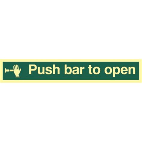 Push Bar To Open Sign 13mm Rigid Self Adhesive Photoluminescent