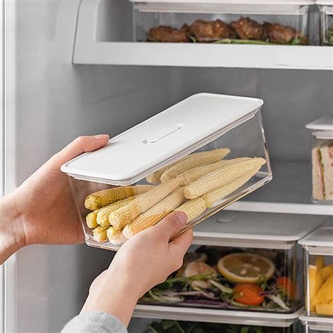 Stackable Fridge Food Container Fridge Plastic Organizer Refrigerator Storage Box With Lid In