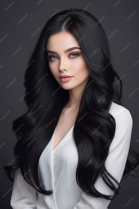 Premium Photo Portrait Of A Beautiful Young Woman With Long Black