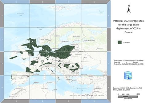Representation Of Potential European Ccs Storage Sites Green Color