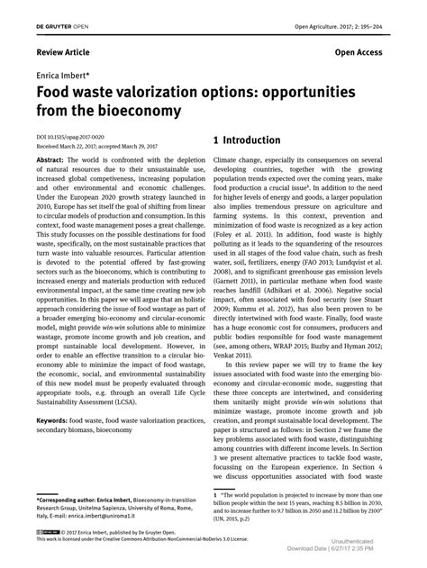 PDF Food Waste Valorization Options Opportunities From The Bioeconomy
