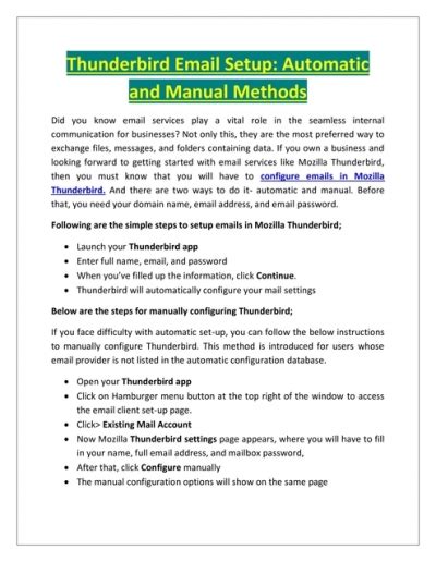 Thunderbird Email Setup Automatic And Manual Methods