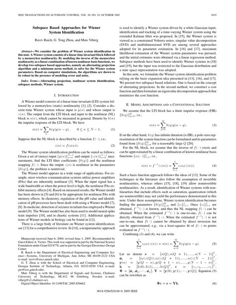Pdf Subspace Based Approaches For Wiener System Identification