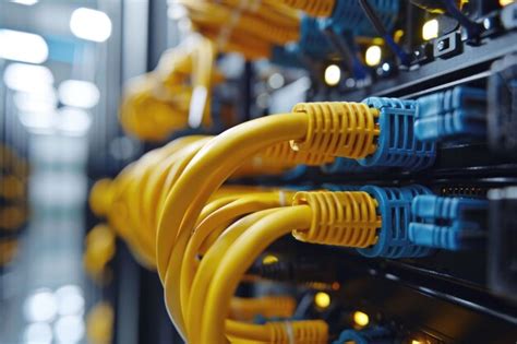 Yellow Ethernet Cable Plugged Into The Router Premium Ai Generated Image