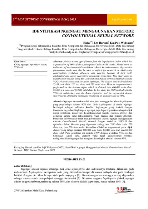 Pdf Identifikasi Ngengat Menggunakan Metode Convolutional Neural Network