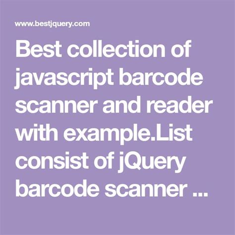 Best Collection Of Javascript Barcode Scanner And Reader With Examplelist Consist Of Jquery