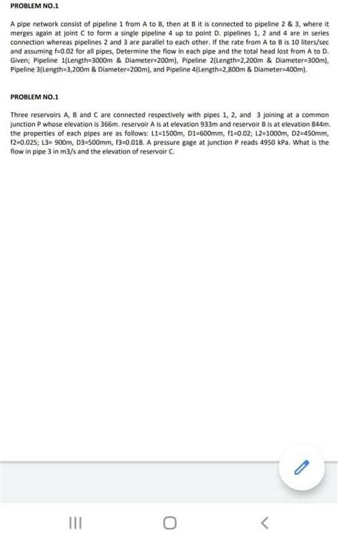 Solved PROBLEM NO A Pipe Network Consist Of Pipeline Chegg Com