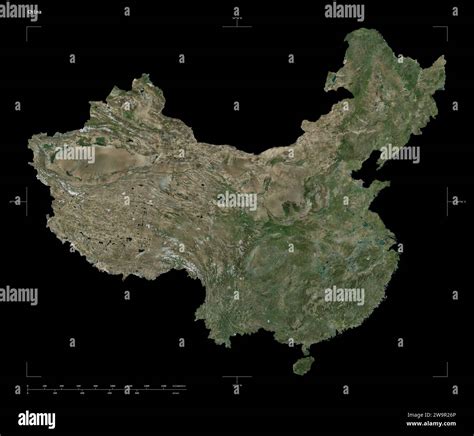 Shape Of A High Resolution Satellite Map Of The China With Distance Scale And Map Border