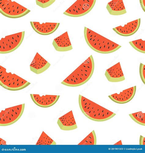 Watermelon Seamless Pattern Scattered Slices Of Red Watermelons On A