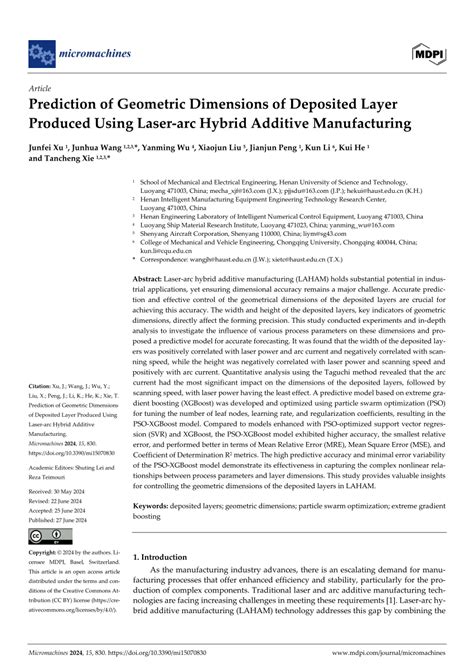 PDF Prediction Of Geometric Dimensions Of Deposited Layer Produced Using Laser Arc Hybrid