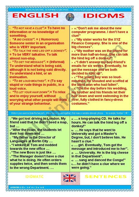 Ws 004 Idiomatic Expressions Esl Worksheet By Ldthemagicman
