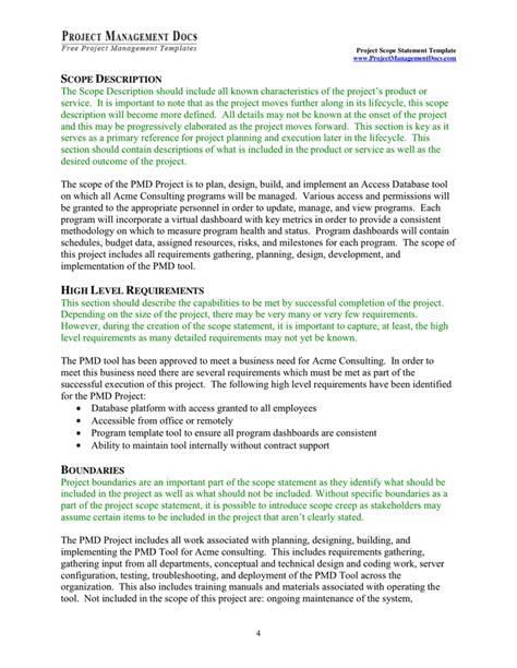 Project Scope Statement Template In Word And Pdf Formats Page Of