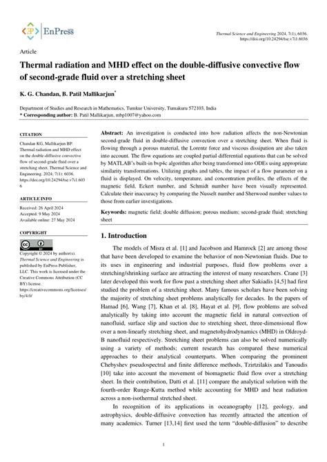 Pdf Thermal Radiation And Mhd Effect On The Double Diffusive Convective Flow Of Second Grade