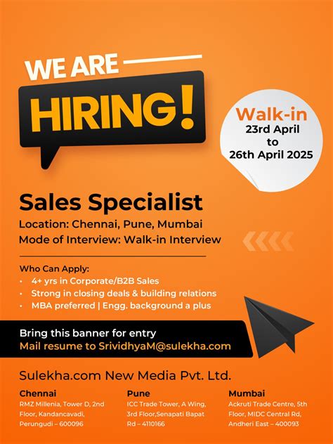 Walkininterview Salesjobs Hiringnow Careeropportunity Sulekha Dot Com