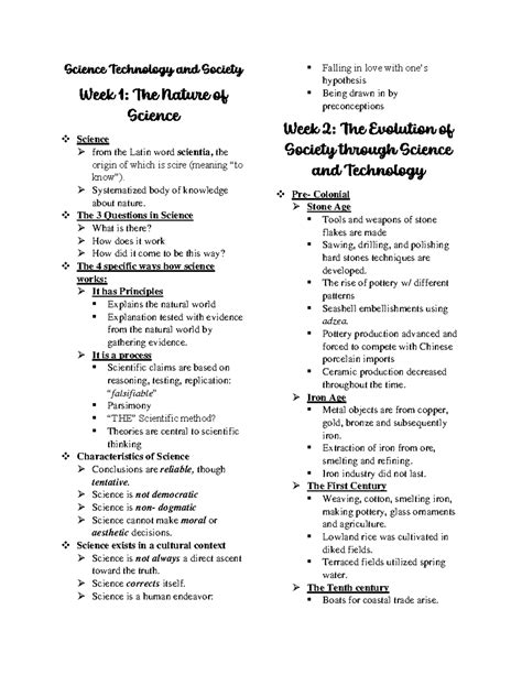 Reviewer All Science Technology And Society Notes Science Technology And Society Week 1