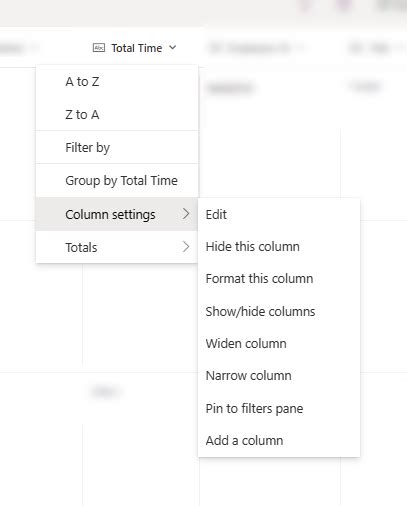 Why Is The “edit” Menu Option Missing From Some Of My Column Headings