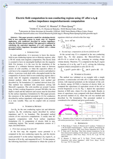 Pdf Electric Field Computation In Nonconducting Regions Using A V After A T0 Phi Surface
