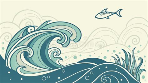 Ocean Wave Curl Powerful Sea Nautical Nature Art Vector Design Generative Ai Stock Vector