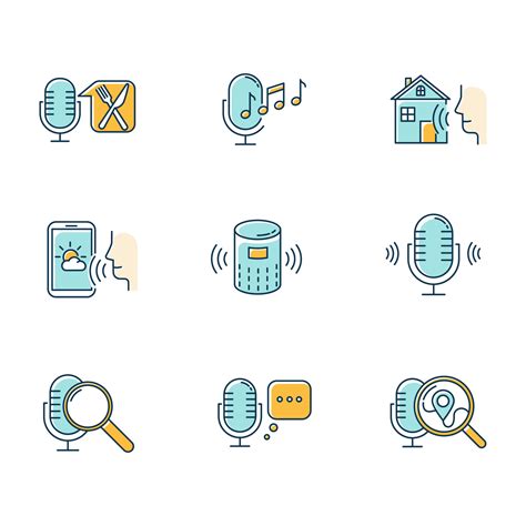 Blue Voice Control System Color Icons Set Sound Requests Idea Different Microphones Music