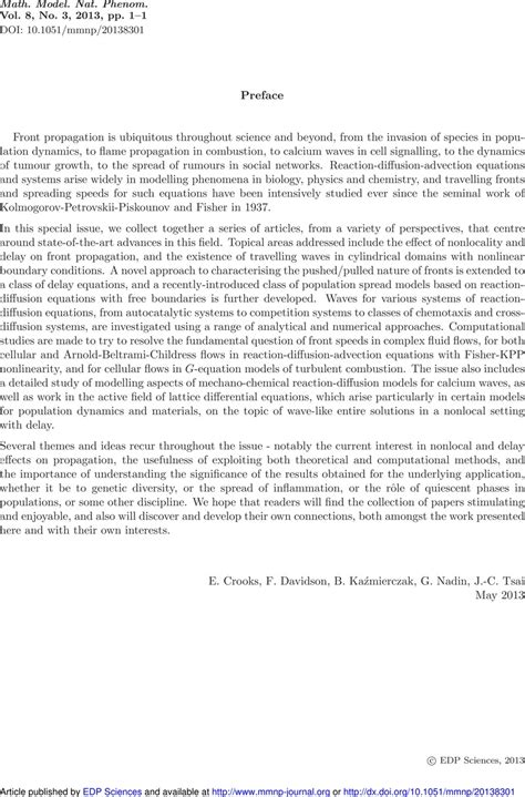 Preface Mathematical Modelling Of Natural Phenomena Cambridge Core